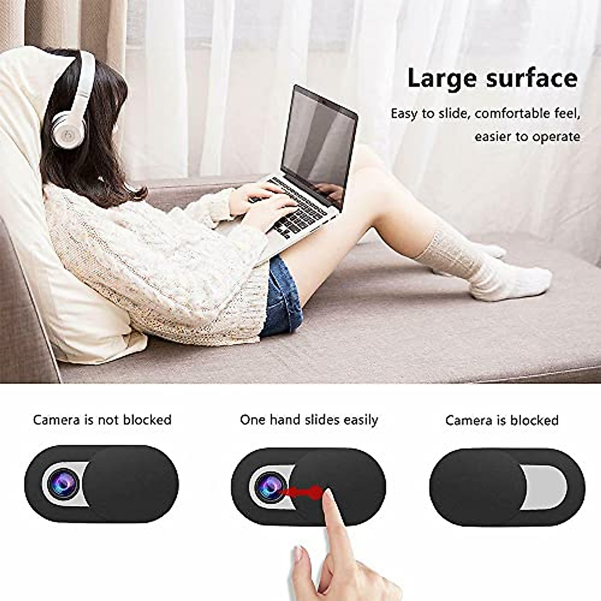 Webcam Cover Slide, Phone Camera Blocker Ultra Thin Camera Cover Slide for Laptop Desktop Pc Tablet Smartphone Protect Your Privacy and Security Strong Adhesive