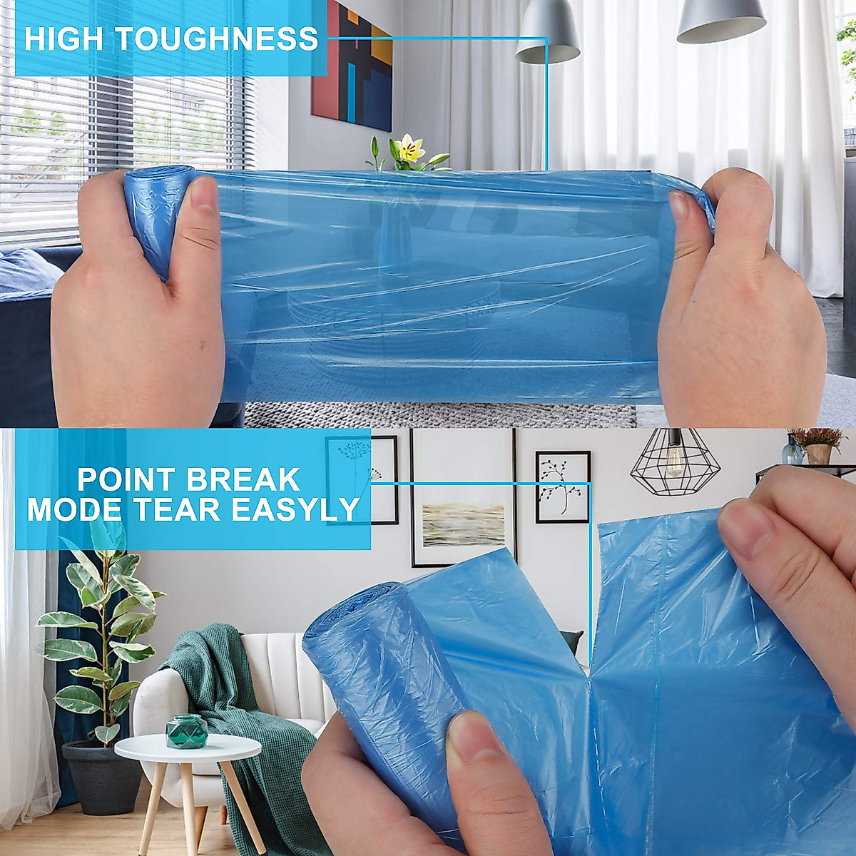 150 Counts Small Trash Bags, Garbage Bags 4 Gallon, 5 Liter Trash Can Liners , Bathroom trash bags wastebasket for bathroom home office , Thick 0.6 MIL /Capacity 4 Gal/5 Rolls, Colored