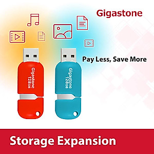 [Gigastone] V10 128GB 2-Pack USB 2.0 Flash Drive Thumb Drive Memory Stick Pen Drive Capless Retractable Design (Blue&Orange)