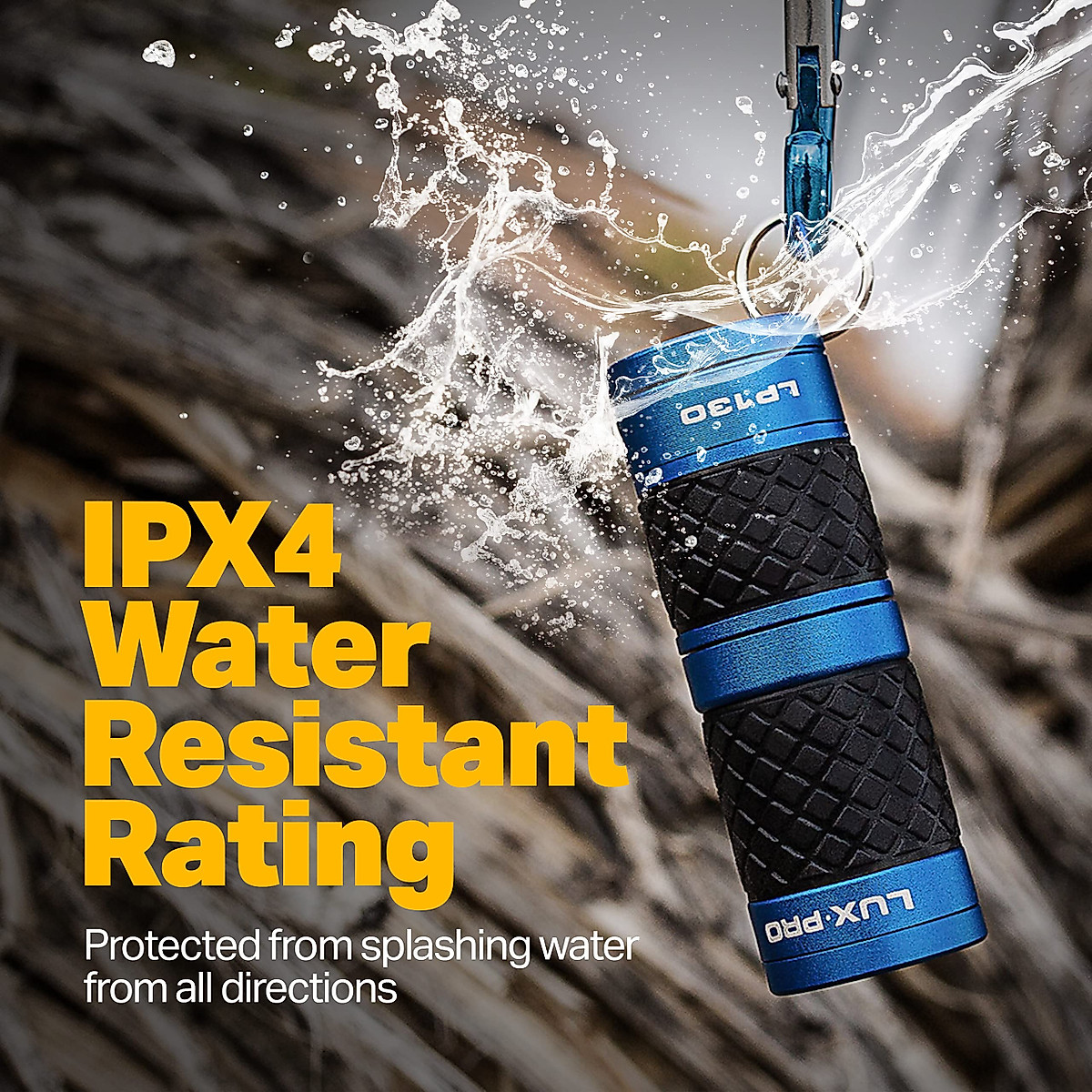 LUXPRO 40 Lumen Keychain Focus Mini LED Flashlight - Features Aircraft-Grade Aluminum and Rubber Grip - Gift for Kids with a Matching Carabiner Clip - Batteries Included - 4 Pack