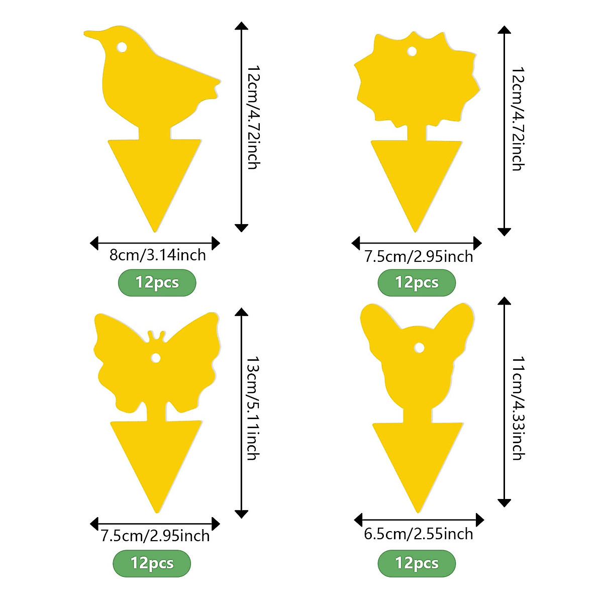 XNFUD Yellow Sticky Traps Gnat Traps-48 Pcs Insect Killer for Fruit Fly,Gnat,Mosquito and Bugs, Indoor or Outdoor Use,Insert or Hang,Extremely Sticky Fly Trap, Non-Toxic,Odorless,4 Shapes