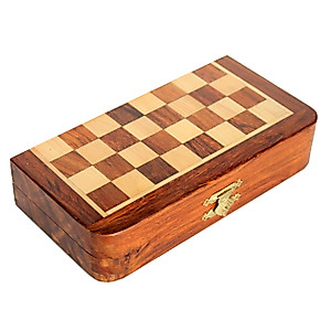 StonKraft - 7" x 7" - Wooden Travel Folding Small Chess Game Board Set + Wooden Magnetic Crafted Pieces