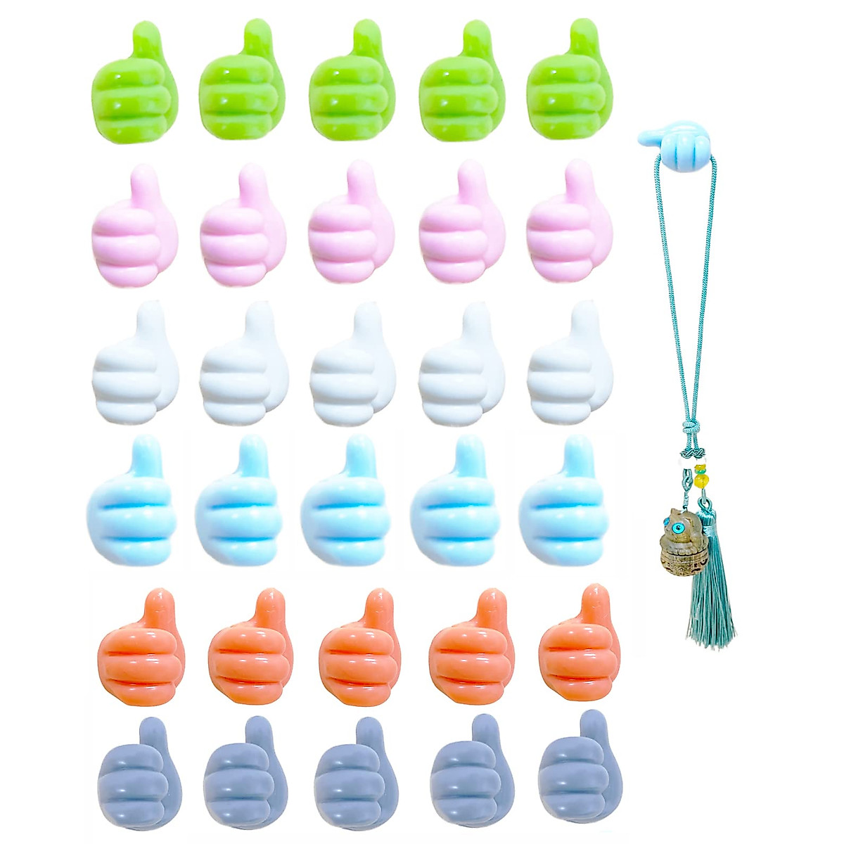 LKBBC 30 Pcs Silicone Thumb Hooks, Multifunction Self-Adhesive Cable Clip, Key Hook Wall Hangers Holder Desktop Cord