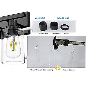 MELUCEE 2-Light Black Wall Sconce Industrial Vintage with Clear Glass Shade and Metal Base, Bathroom Vanity Lights Hallway Light Fixture Sconces Wall Lighting