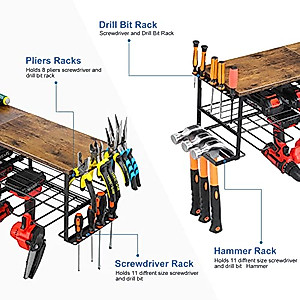 HEOMU Power Tool Organizer Drill Holder Wall Mount, Heavy Duty Metal Tool Shelf Premium Garage Utility Shelf, Tool Organizers and Storage Rack for Garage Organization