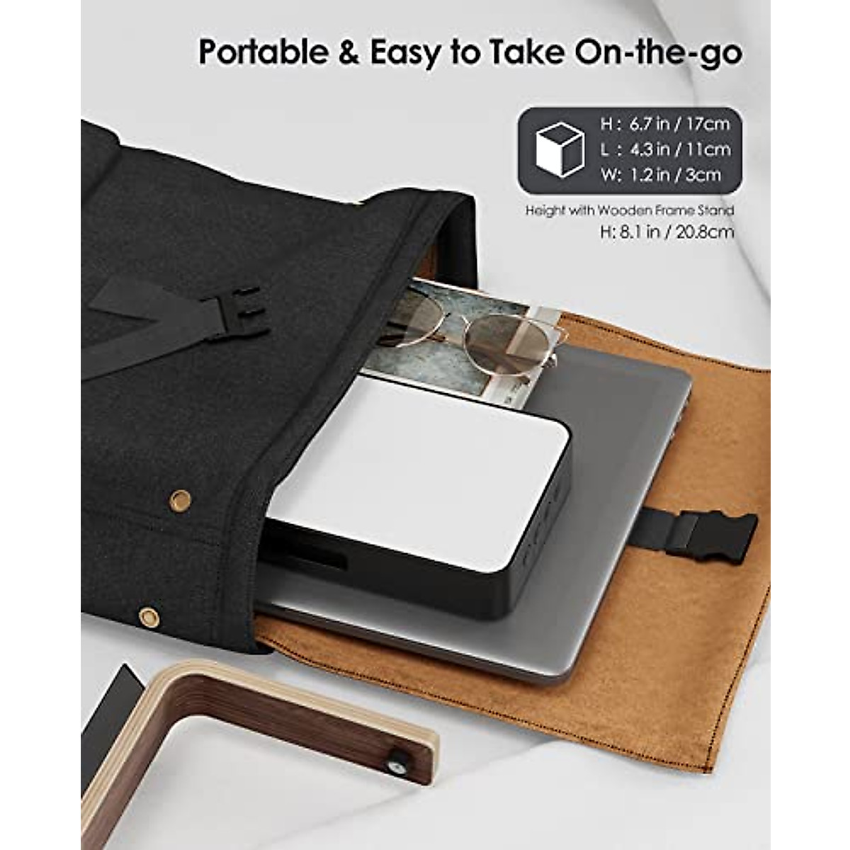 ALBINA Litght Therapy Lamp UV-Free 10,000 Lux Sunlight Lamp with 5 Adjustable Brightness 4 Timer Function, Detachable Stand Wooden Frame, Sun Lamp for Home/Office (Black/Walnut)