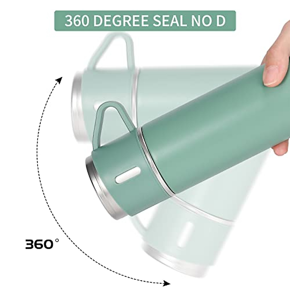 MUCR 500ml/17 OZ Stainless Steel Coffee Thermo Vacuum Flask Set, Insulated Water Bottle with Three Cup for Hot and Cold Drinks, Green