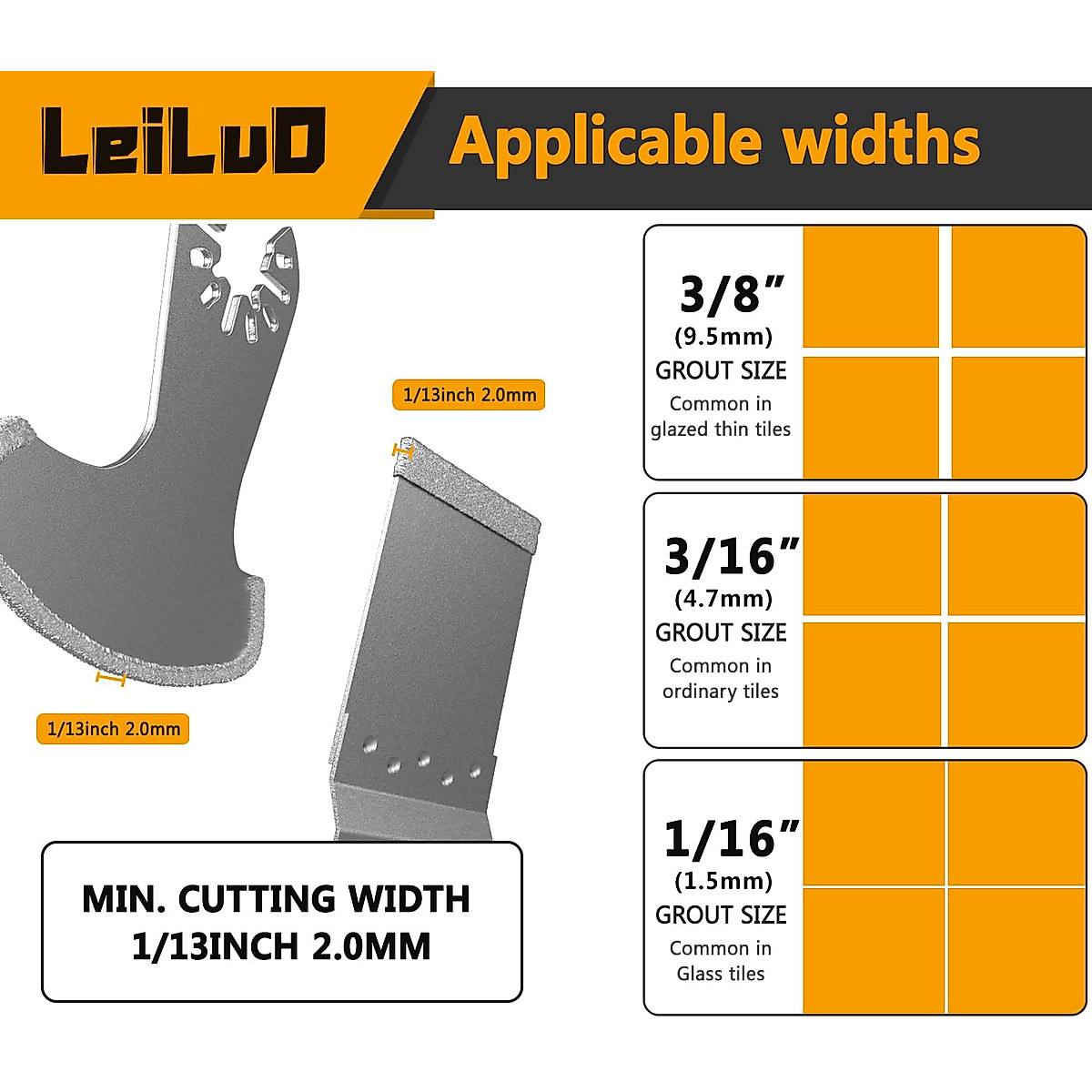 LEILUO Oscillating Multi Tool Blades 5 Pack Diamond Multitool Blades for Grout Removal Fit DeWalt Milwaukee Makita Ryobi and More
