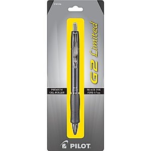 PILOT G2 Limited Refillable & Retractable Rolling Ball Gel Pen, Fine Point, Gray Barrel, Black Ink, Single Pen (31536)