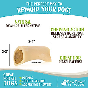Raw Paws Filled Cow Femurs for Dogs - Peanut Butter Flavor, 3-4", 6-ct - Peanut Butter Filled Bones for Dogs - Filled Dog Bones for Large Dogs - Stuffed Dog Bones - Stuffed Bones for Dogs