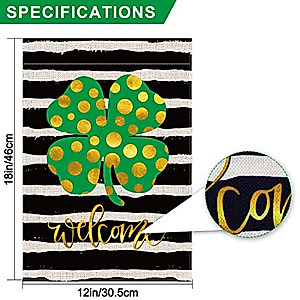 PETOX Garden Flag,12.5X18 Inch Double Sided Lucky four-leaf Clover Welcome Small Garden Flag for Yard Outside Decoration(1 Pack)