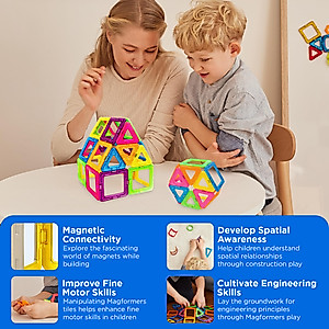 MAGFORMERS Neon 26 Pieces Rainbow Neon Colors, Educational Magnetic Geometric Shapes Tiles Building STEM Toy Set Ages 3+