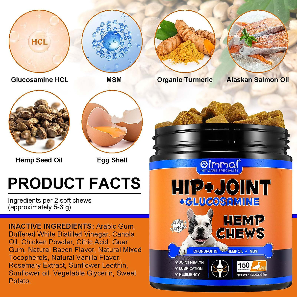 ZIXAOK Glucosamine for Dogs - Hip & Joint Supplement (150 Tablets, 13.2 oz) - Chews with Chondroitin, MSM & Hemp Oil for Arthritis Relief & Enhanced Mobility for All Breeds