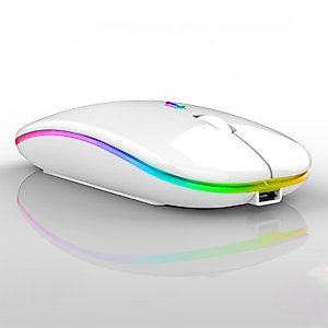 Atrasee Dual Mode LED Wireless Bluetooth Mouse for Laptop, Slim Rechargeable RGB Computer Mice (USB 2.4G + Bluetooth 5.1), Ergonomic PC Gaming Mouse w/ 3 Adjustable DPI, for Laptop MacBook Pro, White