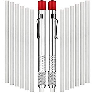 2 Pieces Soapstone Holders Round Soapstone Marker Soapstone Pen with 12 Pieces Refills for Welding Tools and Markers Removable Markings on Steel, Aluminum, and Cast