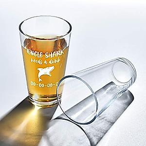 Funny Uncle Beer Glass 15Oz - Uncle Shark Beer Pint Glass, Beer Pint Glass for Uncle, New Uncle, Unique Gifts for Christmas, Birthday, Fathers Day, Thanksgiving, White Elephant from Nephew, Niece