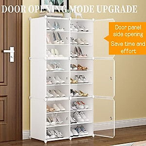 12Pcs 3-Layer Shoe Storage Box, Foldable Shoe Organizer Boxes Capable of holding 72 Pairs, White Plastic Closet Shoe Organizer with Transparent Cover, Free Standing Shoe Rack Easy Assembly Expandable for High Heels, Boots