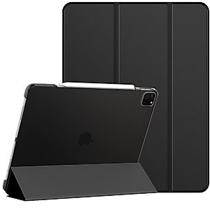 JETech Case for iPad Pro 12.9 Inch (3rd/4th Generation, 2018/2020 Model), Support Pencil Charging, Slim Stand Hard Back Shell Smart Cover Auto Sleep/Wake (Black)