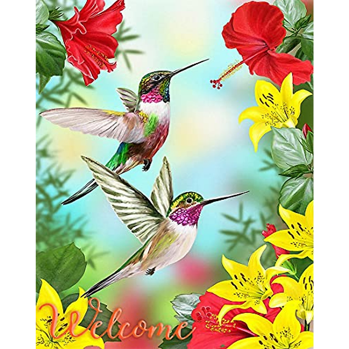 Hummingbird Garden Flags, Flower Garden Spring Yard Flags 12 X 18 Double Sided Polyester Welcome House Flag Banners For Decorative Garden Flags Spring
