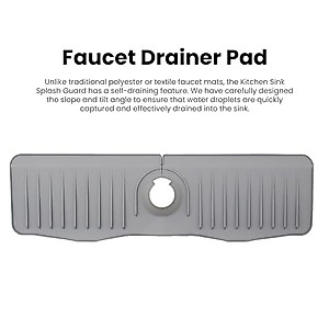 Self-draining Kitchen Sink Splash Guard Wall-mounted Faucet Drain Pad Durable Silicone for Clean Grey L