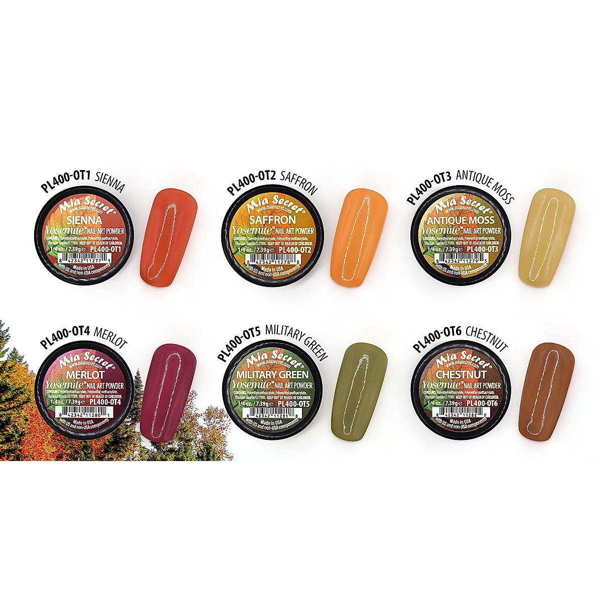 Mia Secret Acryli Powder Collection - Yosemite, 6PCS - Dip Acrylic Powders - Autum/Fall Colors for Acrylic Nails - 6 Piece Acrylic Powders kit - Polvos Acrilicos de Uñas con Colores de Otoño