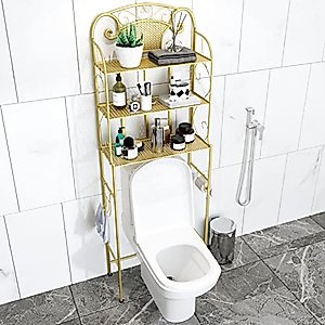 3 Tier Over Toilet Storage Rack, Iron Metal Golden Toilet Bathroom Shelf Bathroom Corner Stand Storage Organizer Accessories，Bathroom Tower Shelf，Laundry Shelf Unit Organizer Rack