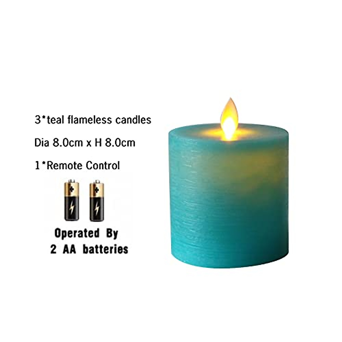 Kitch Aroma Teal Flameless Candles D 3.15" H 3.15", Teal Candles Battery Operated LED Pillar Truquoise Flameless Candles for Home Decoration