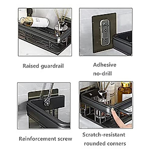 SPNDOB Shower Caddy, Adhesive Shower Shelves with Hooks No Drilling Rustproof & Waterproof Wall Mounted Bathroom Shower Organizer,Black.[2 Pack]