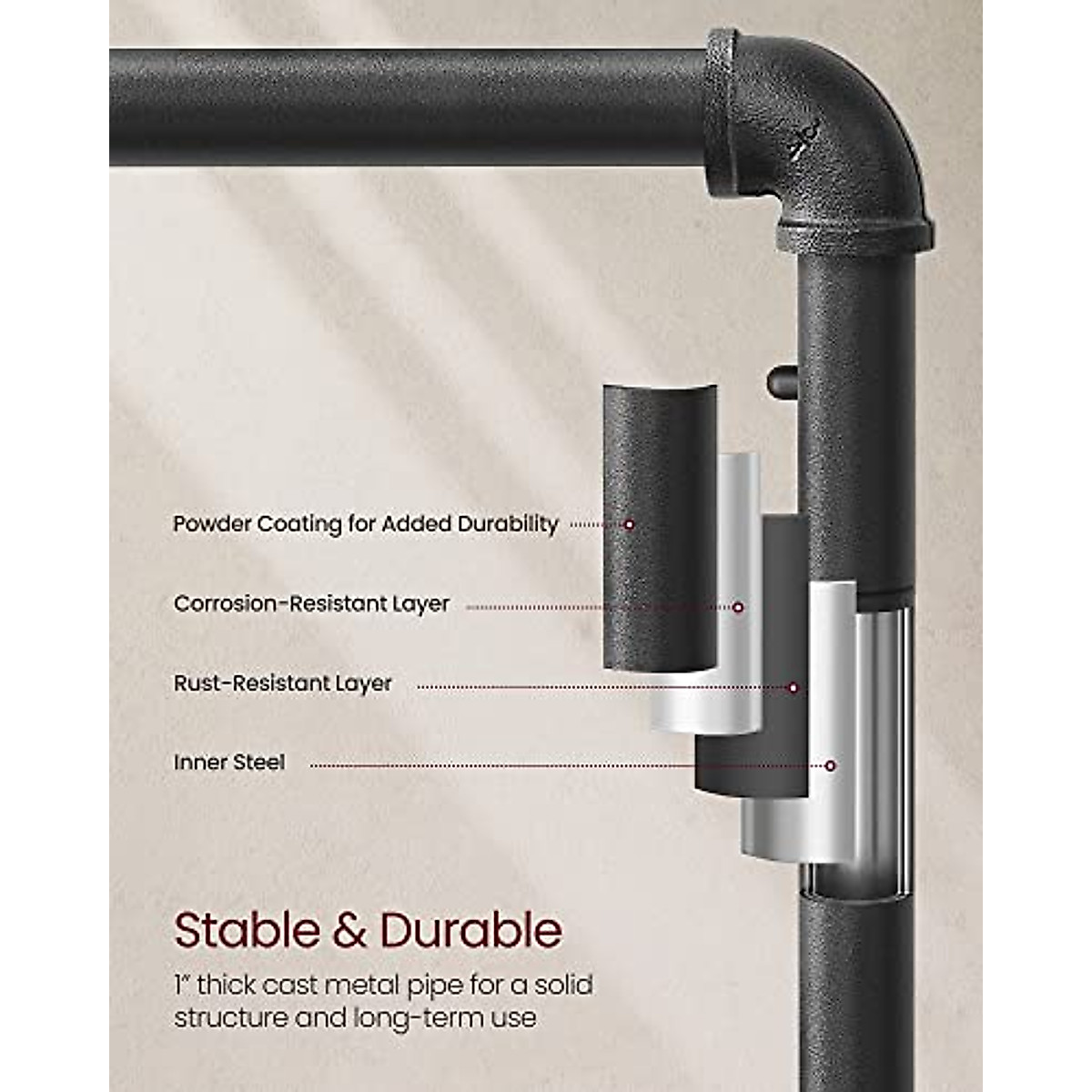 VASAGLE Clothes Rack, Heavy Duty Clothing Rack, Industrial Pipe Style Rolling Garment Rack with Shelf, for Bedroom, Laundry Room, Retail Store, Rustic Brown and Black UHSR65BX