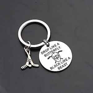 MYOSPARK Ice Hockey Goalie Quotes Keychain Gift Drop Like A Butterfly Block Like A Beast Inspirational Gift for Ice Hockey Players (Drop Like Butterfly KC)