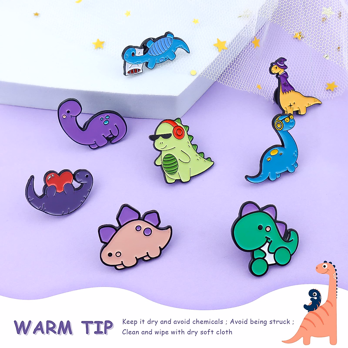 Cute Dinosaur Enamel Lapel Pin Set, LEEFONE 8 PCS Cartoon Animal Brooch Pin, Novelty Animal Pattern Badges Brooch Pins for Clothing Bags Jackets Accessories Supplies DIY Crafts Women Men