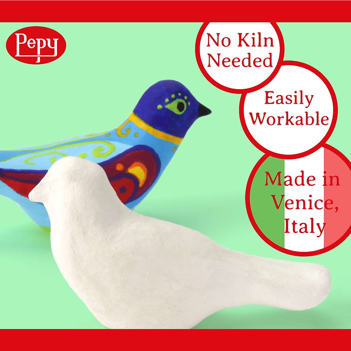 Pepy Premium European Air Dry Modeling Clay White 2.2 lb Bar, Easy to Use Air-Hardening Clay for Sculpting and Crafts Projects