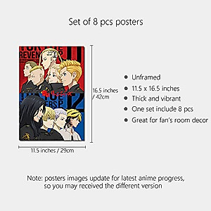 ePanda Tokyo anime merch Revengers Poster,Hanagaki Takemichi Posters Art Print for Kids Boy Bedroom Living Room Home Wall Decor,Set of 8 pcs,11.5x16.5 inches
