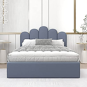 AGARTT Upholstered Platform Bed Frame Full Size Gas Lift Up Storage Bed with Headboard, Storage Underneath, Steel Slat Support with Hydraulic Storage System Grey