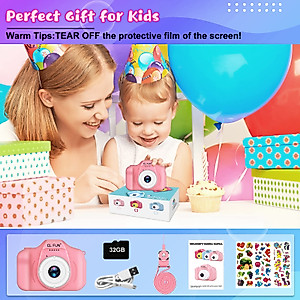 CL FUN Kids' Camera - HD Digital Video Camera for Girls & Boys Age 3-12, Portable Selfie Toy with 32GB Card - Perfect for Christmas & Birthday Gifts (Pink)