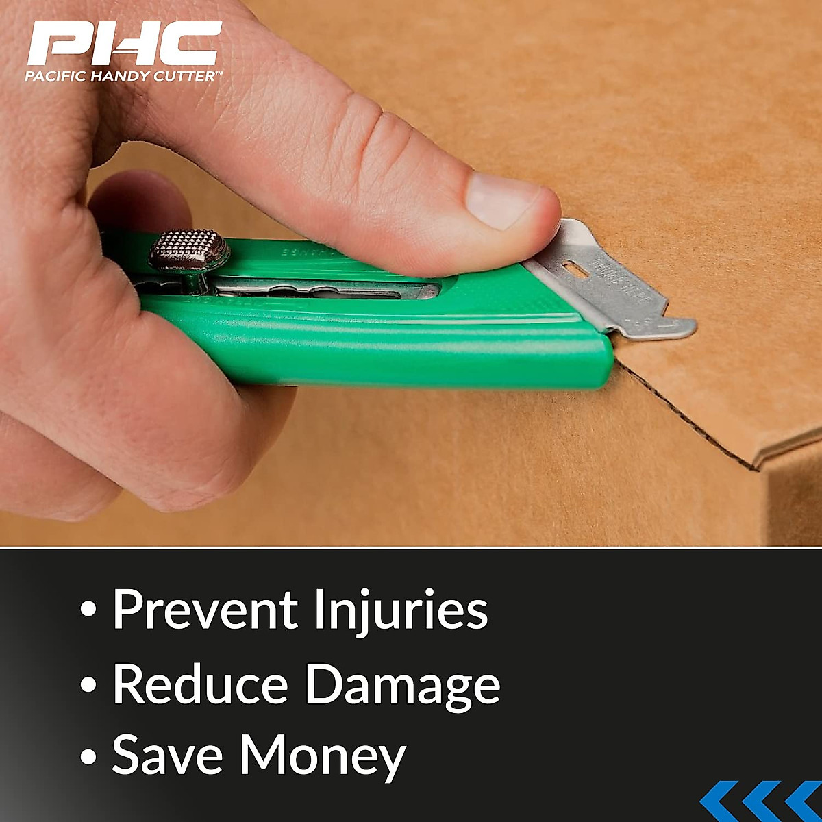 Pacific Handy Cutter S4R Safety Cutter, Retractable Utility Knife with an Ergonomical Design, Bladeless Tape Splitter, Steel Guard for Safety and Damage Protection, for Warehouse and In-Store Cutting , Green