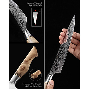 HEZHEN Chef's Knife-Professional-8.3 inch Damascus Steel, Kitchen Knife VG10 Gyuto Knife-Master Series Chef Cooking Tool at Home,Restaurant-Figured Sycamore Wood Handle