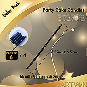 24 Pieces Birthday Candles Black Gold Cake Candle Cupcake Candles for Birthday Anniversary Graduation Retirement New Year Party Decoration