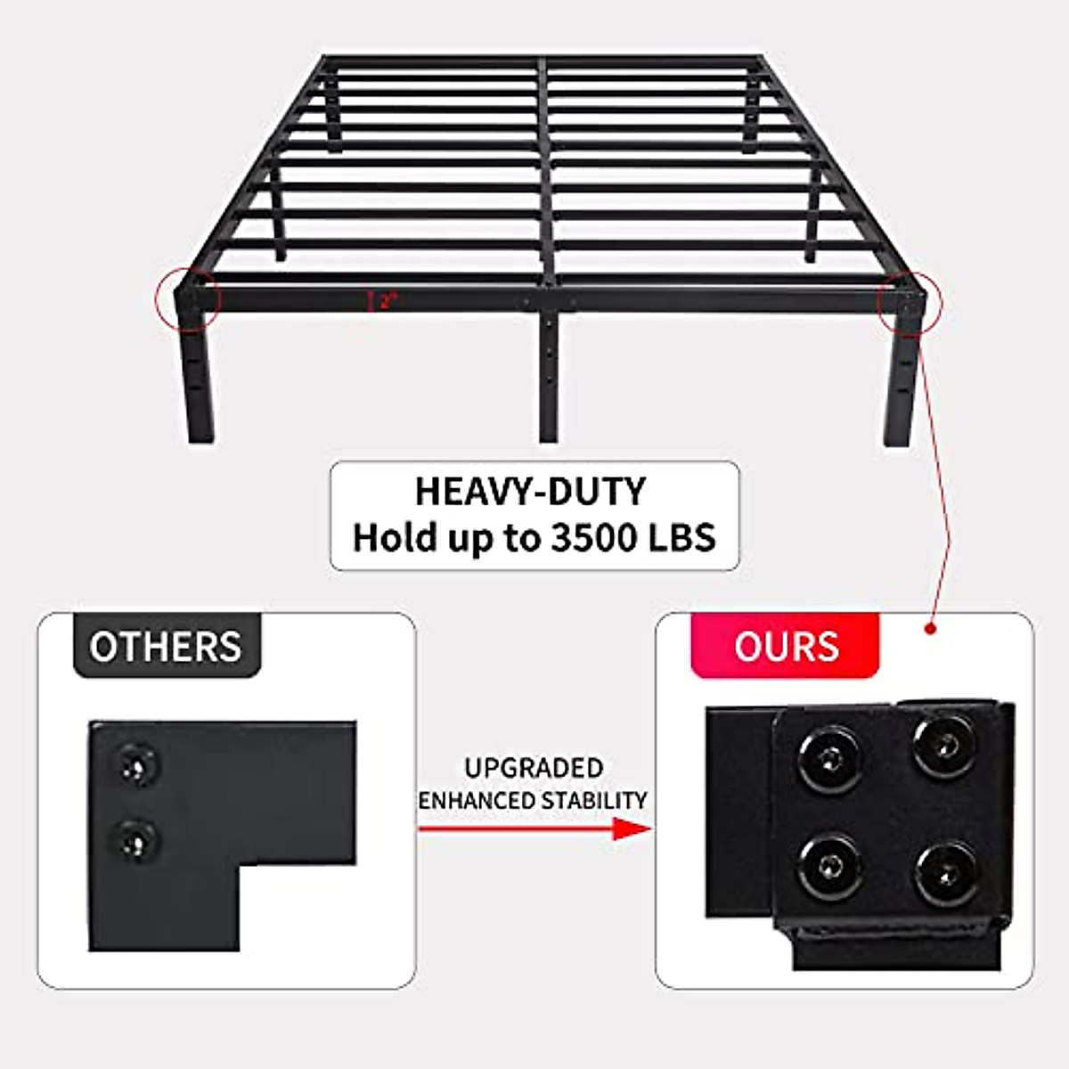 Wulanos California King Size Bed Frame with Steel Slats Support, Sturdy and Durable, 14 Inch High 3500lbs Heavy Duty Metal Platform Frames, No Box Spring Needed, Noise-Free