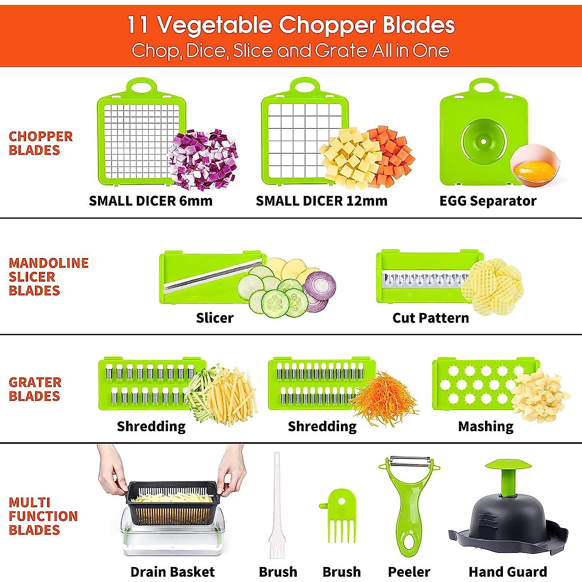 Vegetable Chopper Onion Chopper, Multifunctional 13 in 1 Food Chopper, Professional Mandoline Slicer for Kitchen Veggie Cutter Dicer With 8 Blades, Potato Tomato Carrot Garlic Chopper with Container
