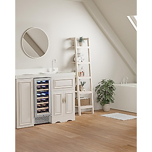 Plotanis 15 Inch Wine Fridge Dual Zone 28 Bottles Under Counter Wine Cooler Refrigerator Built-in or Freestanding with Glass Door Safety Lock