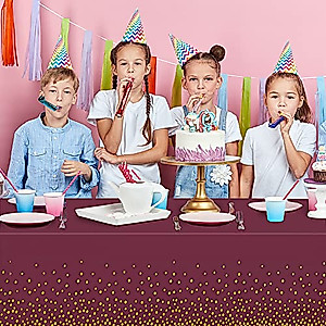Tablecloth and Sequin Table Runner Set Polka Dots Confetti Table Cover Dining Plastic Table Cloths Glitter Decorations for Birthday Wedding Anniversary Party Supplies (Maroon, Gold, 2 Pcs)