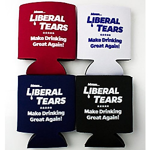 Republican Supporting Liberal Tears Drink Insulators 4 Pack in Black, Red, White, and Blue. Perfect American Patriotic Gift for Dad, Husband and Conservatives. Collapsible Coolers for 12oz - 16oz cans