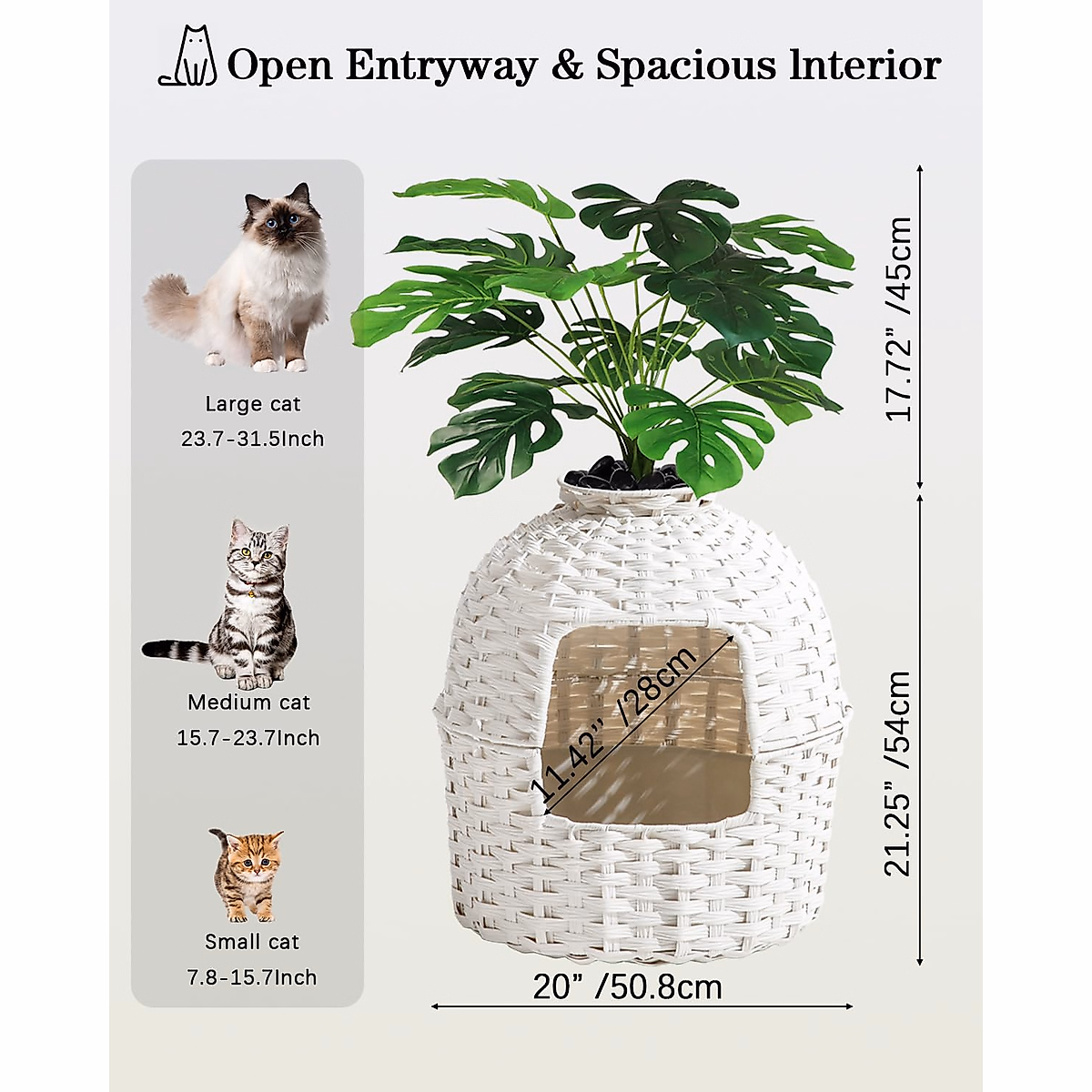 SETVSON Cat Litter Box Plant Furniture Hidden Cat Litter Box with Artificial Plants, Handwoven Rattan Cat Litter Box Enclosure with Cat Litter Box, Enclosed Plant Cat Litter Box in Living Room (White)