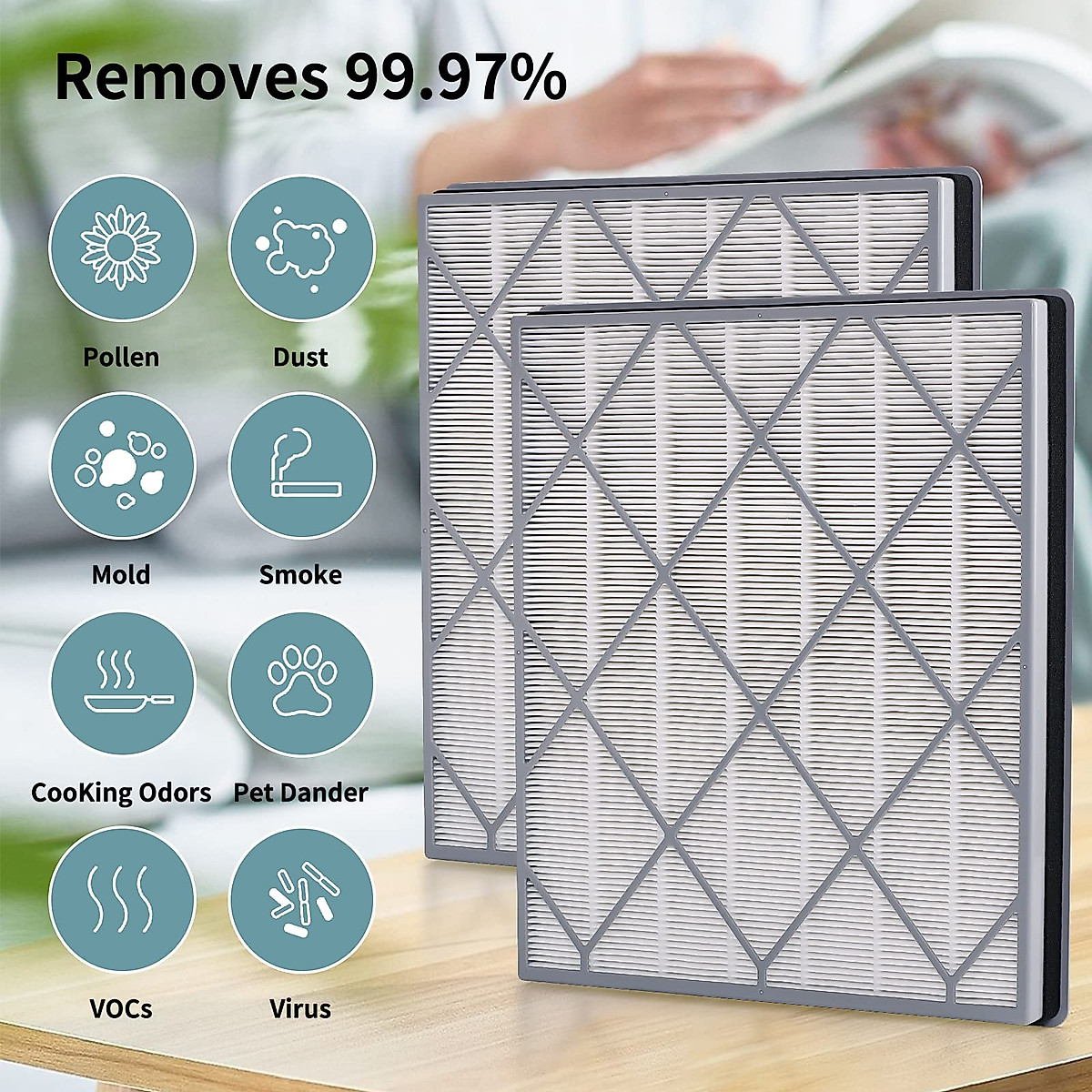 HE401 Filter Replacement for Shark Air Purifier 4-Fan Models, H13 True HEPA Filter Replacement Compatible With Shark HE401 HE402 HE405 HE400, HE4FKPET HE4FKPRO HE4FKBAS 100356-chn-1 Filter, 2 Pack