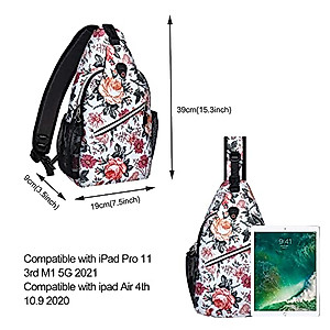 MOSISO Sling Backpack,Travel Hiking Daypack Pattern Rope Crossbody Shoulder Bag, Flamingo&Cichorium