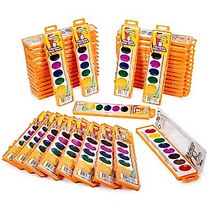 Creative Kids Bulk Washable Watercolor Paint Set - 40 Pack w/ 8 Assorted Water Color Paints & Wooden Brush - Classroom Art Supplies