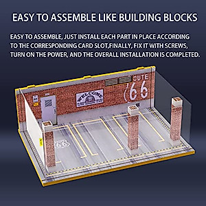 Sikivot 1/24 Scale Car Display Case,Car Model Toy with Parking Lot Scene, Die-cast Car Garage Display Case,2 Parking Space Acrylic Toy Garage with LED Light