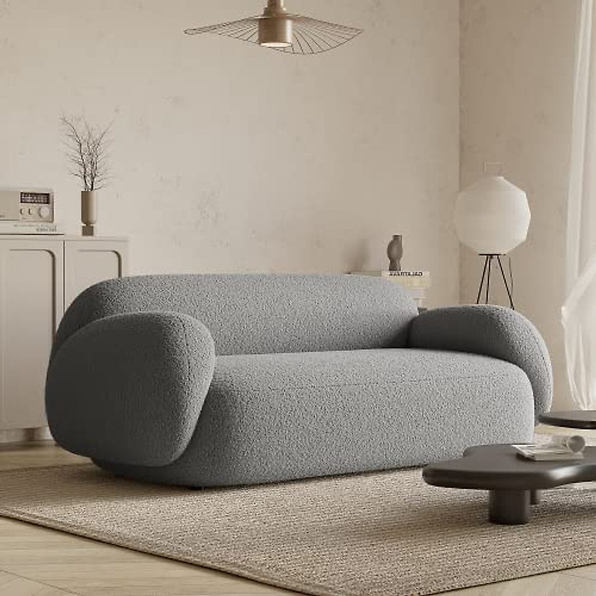 Acanva Modern Minimalist Sofa for Living Room Lounge Home Office, Rounded Edges Couch with Soft Boucle Upholstered, 74”W, Grey