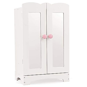 KidKraft Wooden Lil' Doll Armoire with 6 Hangers, Furniture for 18-Inch Dolls - White Gift for Ages 3+